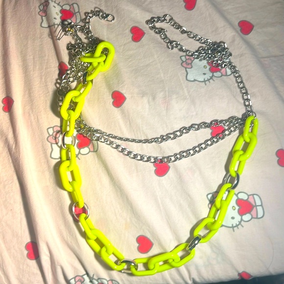 Accessories | Neon Yellow And Silver Belt Chain | Poshmark